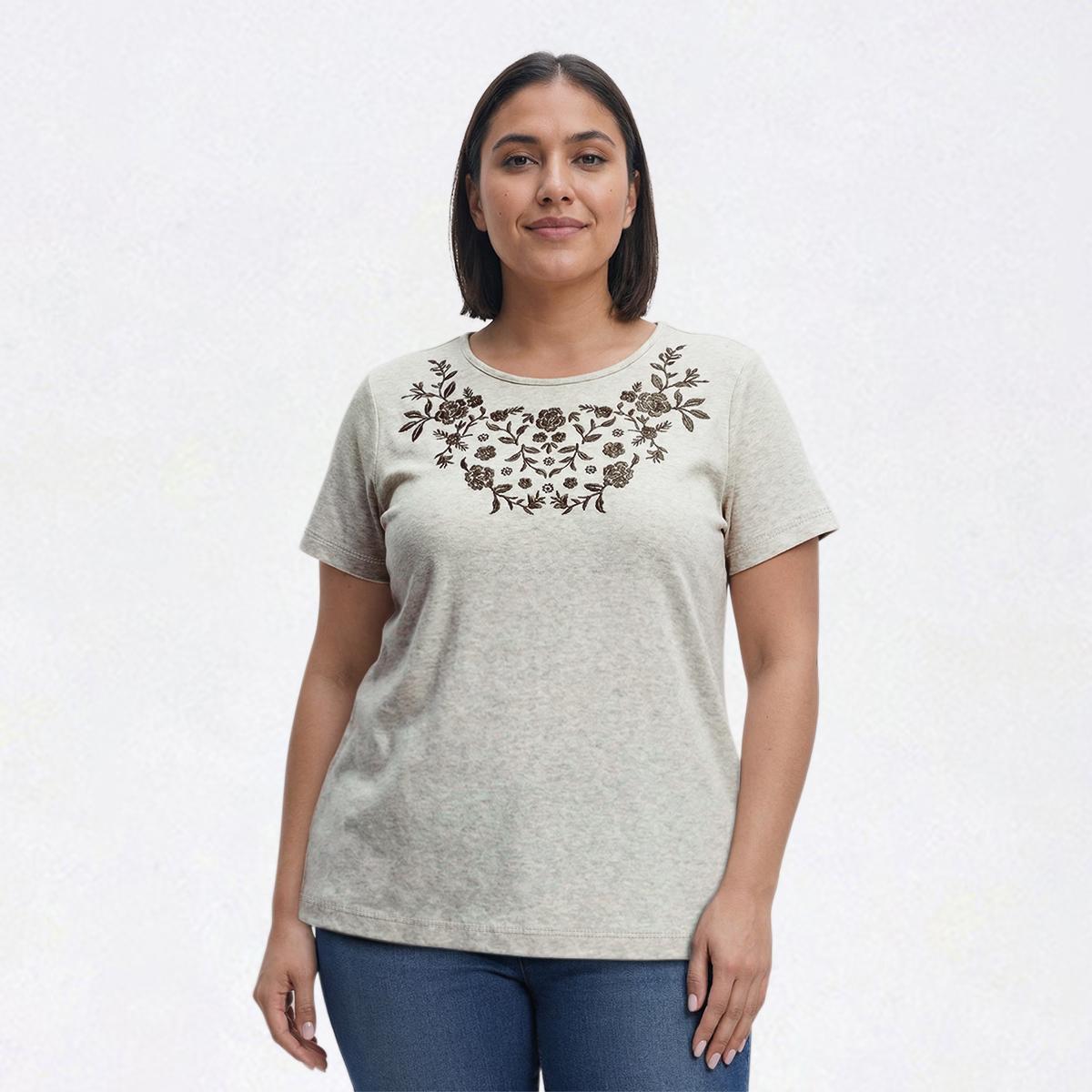 Click here for Plus Size Bonnie Evans Neutral Tonal Floral Embroi... prices